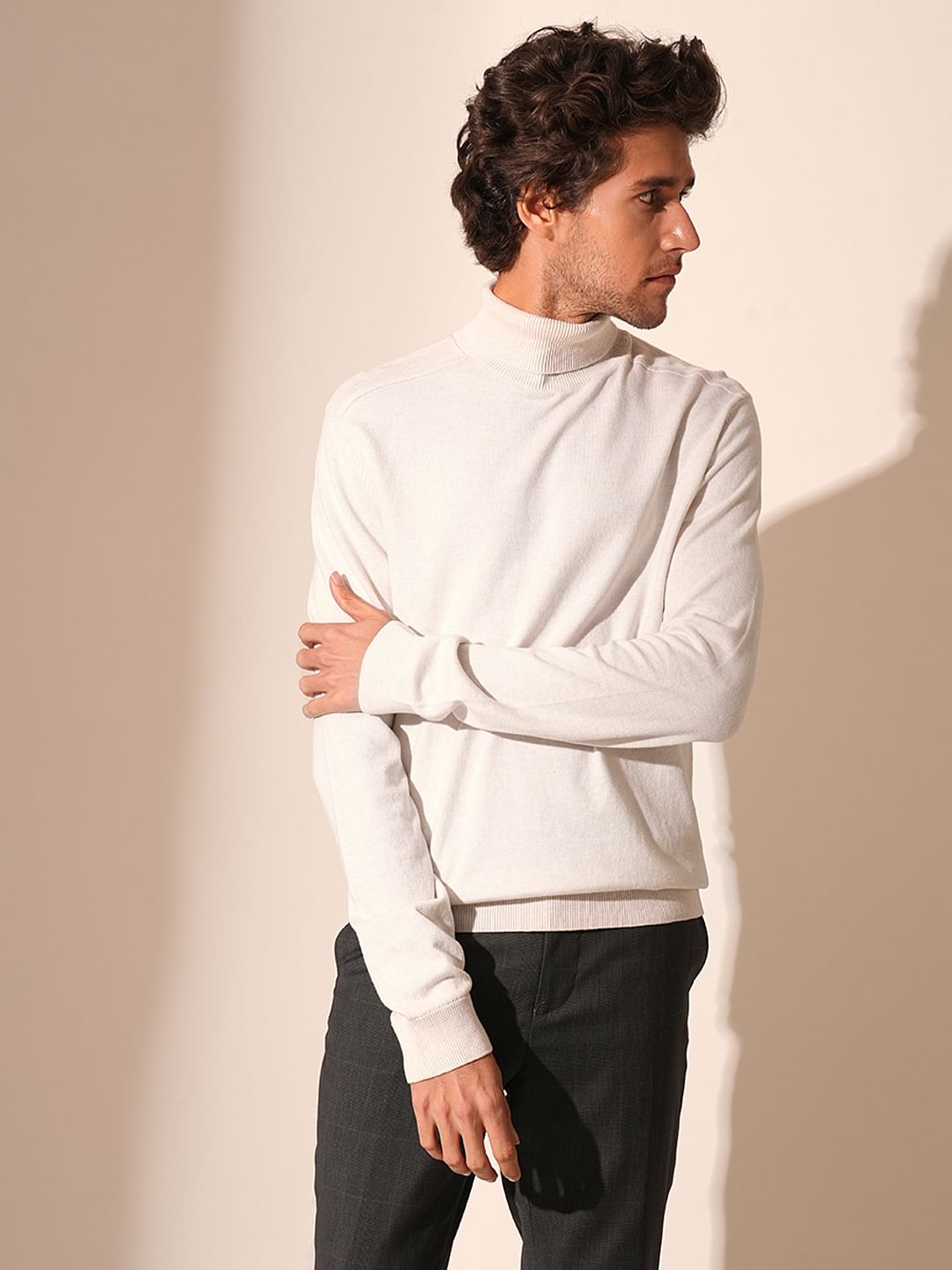 Buy White Roll Neck Pullover for Men Online
