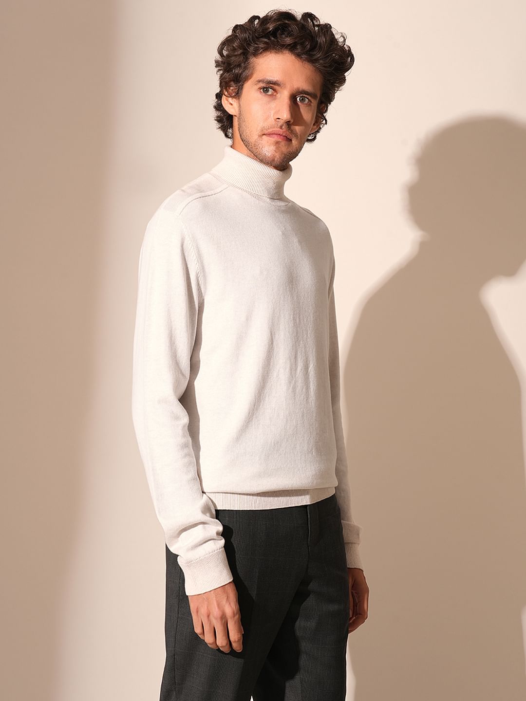 Buy White Roll Neck Pullover for Men Online