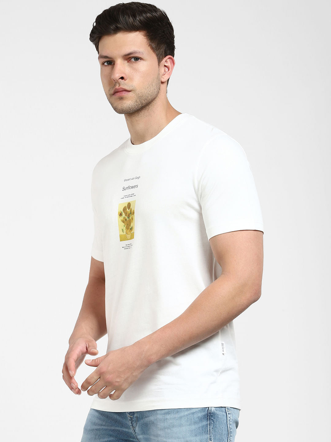 Buy White Graphic Print Crew Neck T-Shirt for Men Online