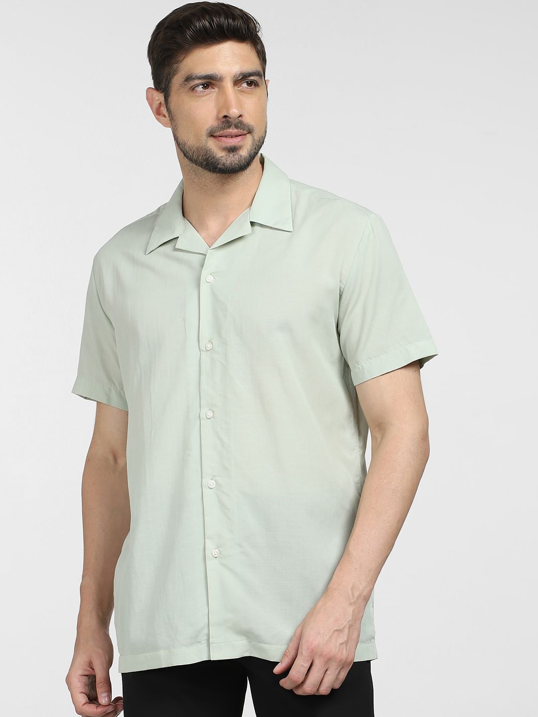 Buy Green Cuban Collar Short Sleeves Shirt for Men at SELECTED HOMME