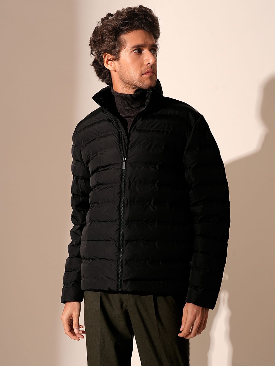 Buy Blue High Neck Quilted Jacket for Men Online