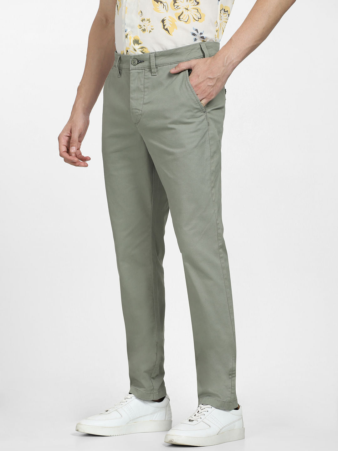 Buy Green Mid Rise Slim Fit Pants for Men Online