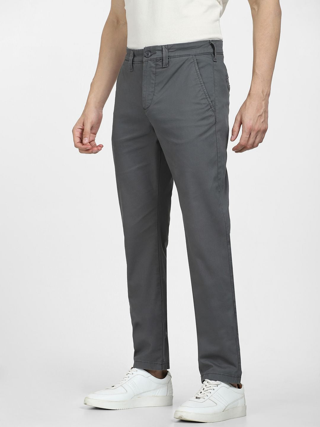 Buy Dark Grey Mid Rise Slim Fit Pants for Men Online