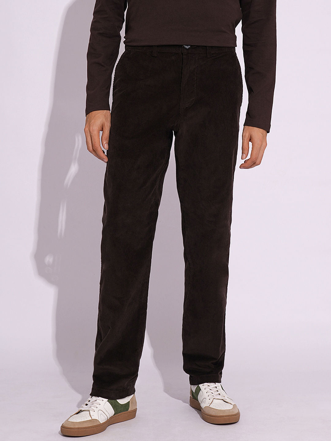 Buy Brown Corduroy Straight Fit Pants for Men Online