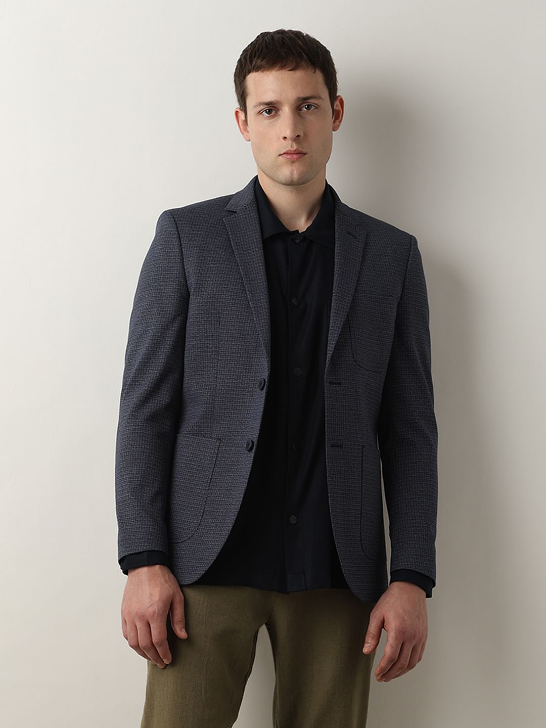 Buy Navy Blue Structured Blazer for Men Online