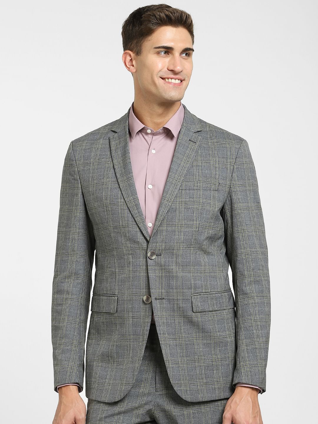 Buy Grey Check Formal Suit Blazer for Men Online